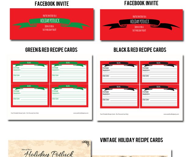 Free Holiday Potluck Facebook Invites & Recipe Card Printables – A Well ...