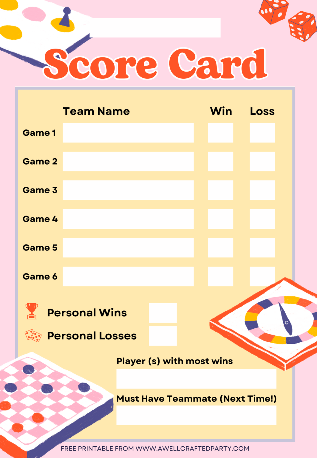 Win Game Night: Get Your Free Printable Score Card – A Well Crafted Party
